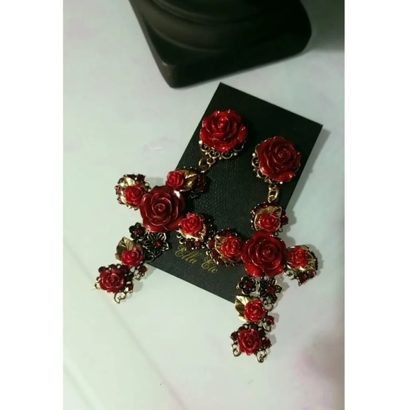 Ella Etc | Jewelry | Vintage Cross Red Rose Earrings | Poshmark